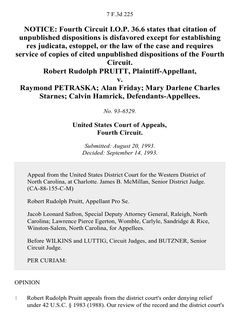 Robert Rudolph Pruitt v. Raymond Petraska Alan Friday Mary Darlene ...