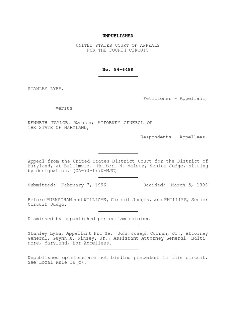 Lyba v. Taylor, 4th Cir. (1996) | PDF