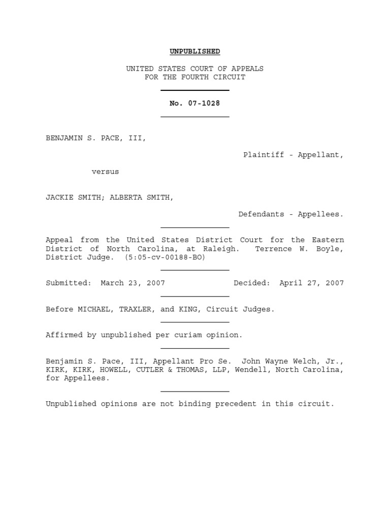 Appeal Dismissal in Pace v. Smith Case | PDF