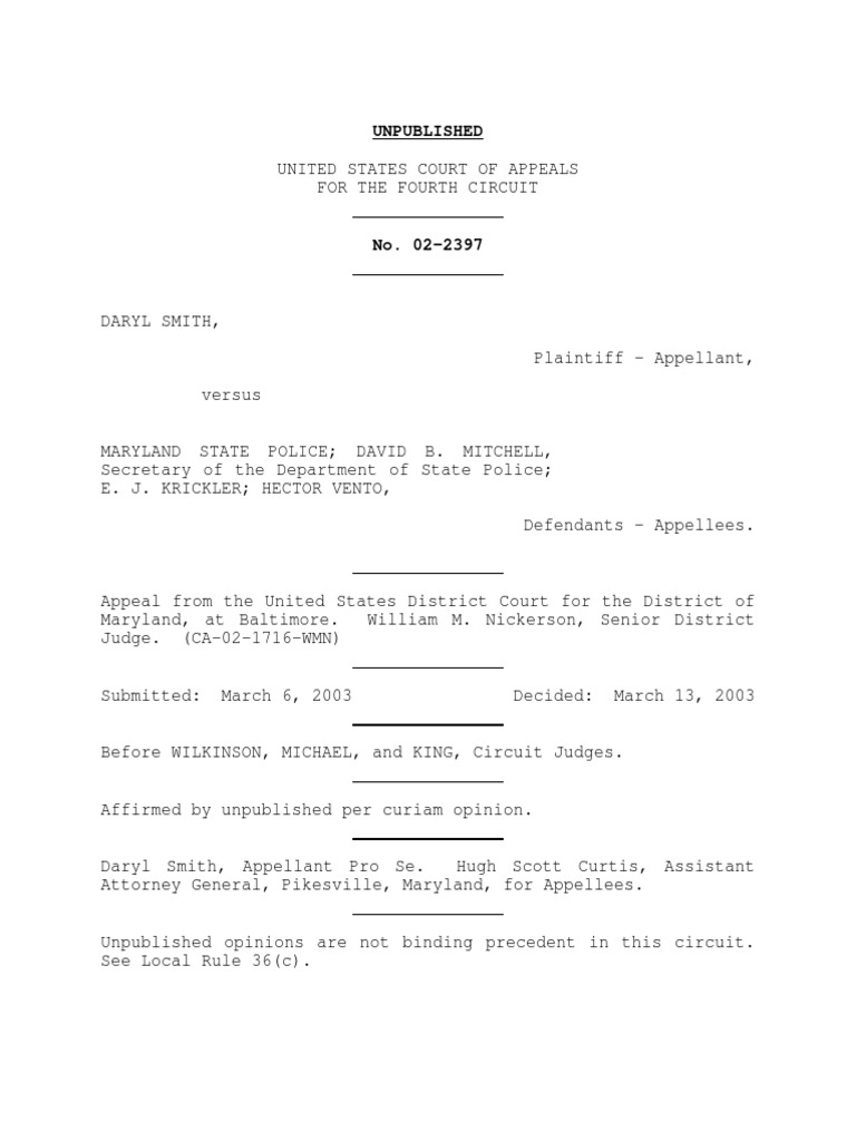 Smith v. MD State Police, 4th Cir. (2003) | PDF