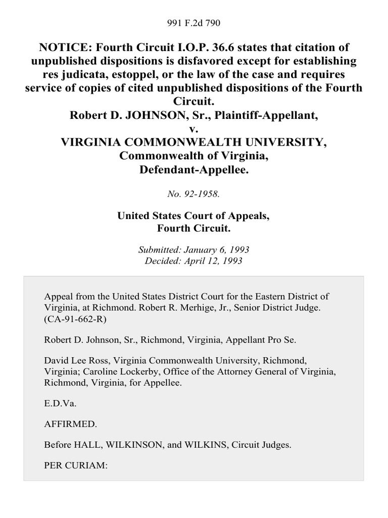 Robert D. Johnson, Sr. v. Virginia Commonwealth University ...