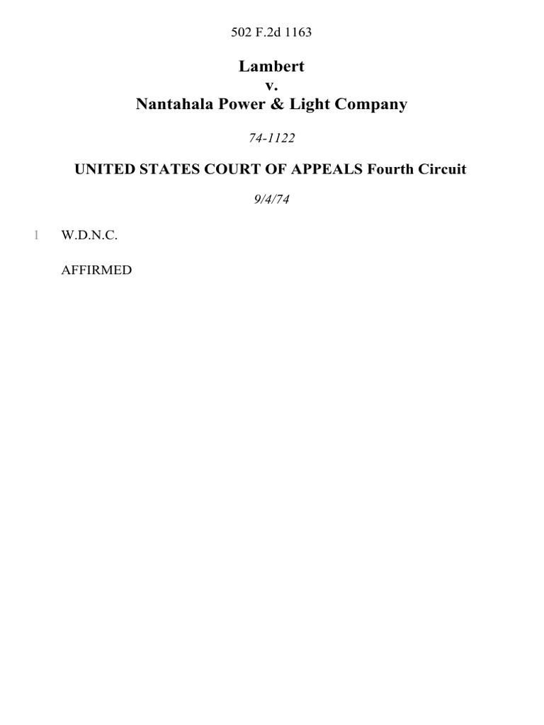 Lambert v. Nantahala Power & Light Company, 502 F.2d 1163, 4th Cir ...