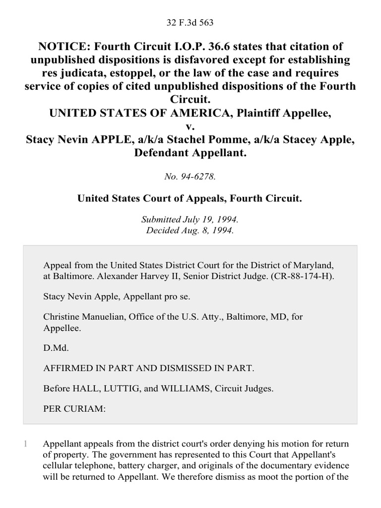 United States v. Stacy Nevin Apple, A/K/A Stachel Pomme, A/K/A Stacey ...