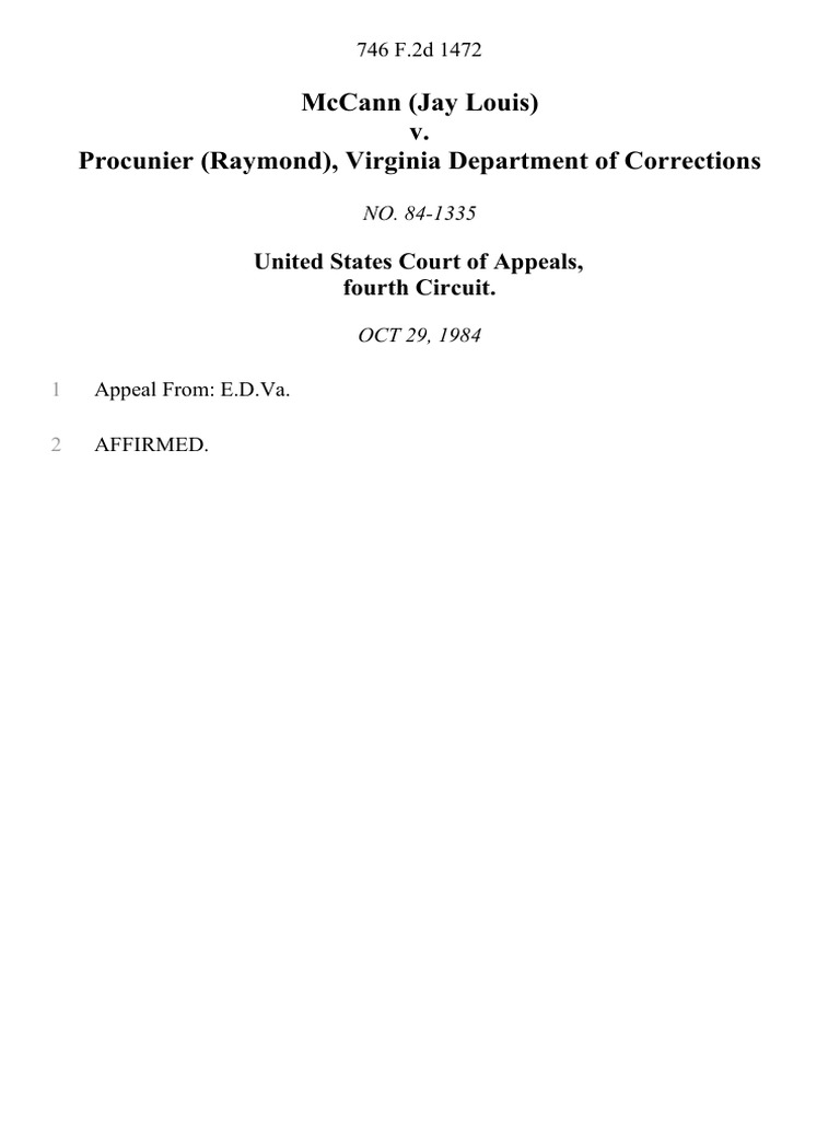 McCann (Jay Louis) v. Procunier (Raymond), Virginia Department of ...
