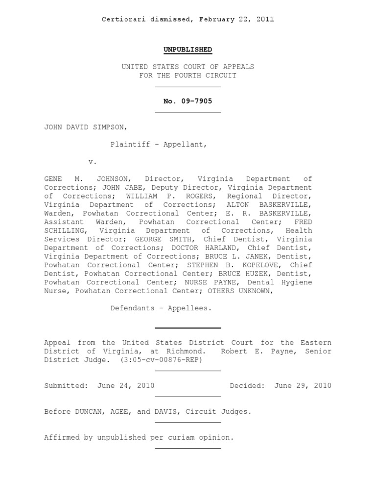 Simpson v. Virginia DOC Appeal Ruling | PDF