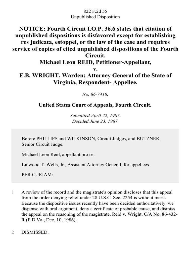 Michael Leon Reid v. E.B. Wright, Warden Attorney General of The State ...