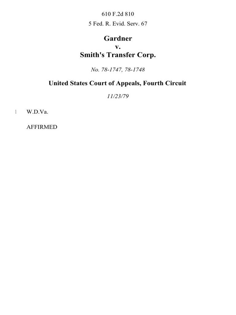 Gardner v. Smith's Transfer Corp, 610 F.2d 810, 4th Cir. (1979) | PDF