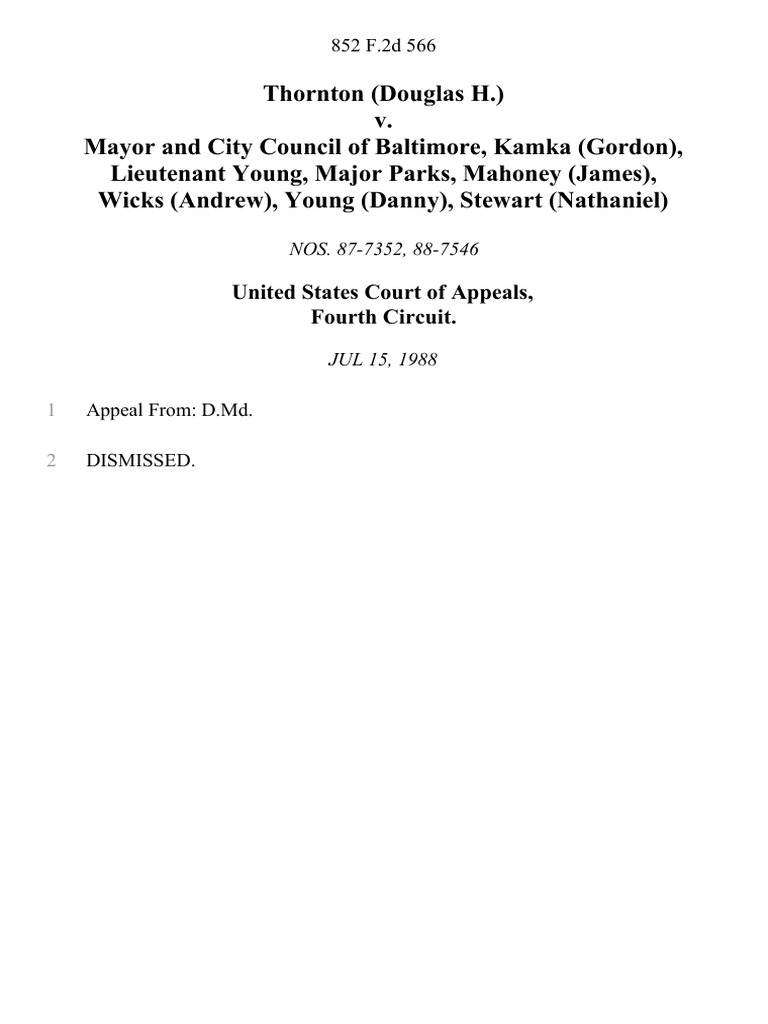 Thornton (Douglas H.) v. Mayor and City Council of Baltimore, Kamka (Gordon), Lieutenant Young ...