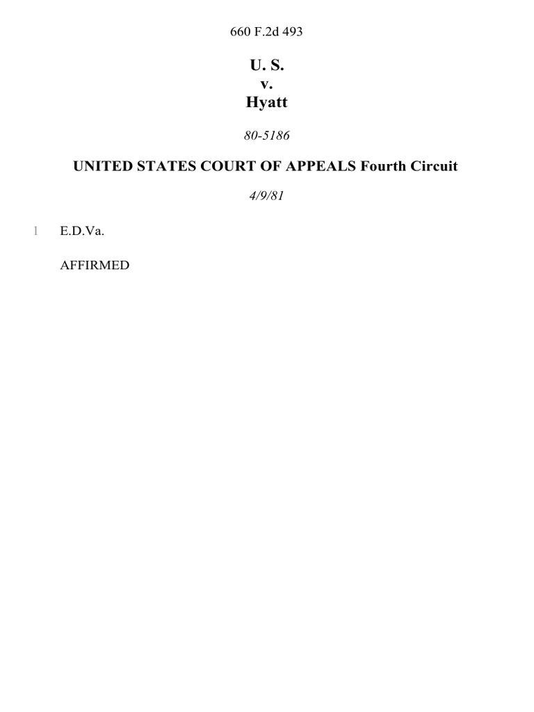 United States v. Hyatt, 660 F.2d 493, 4th Cir. (1981) | PDF