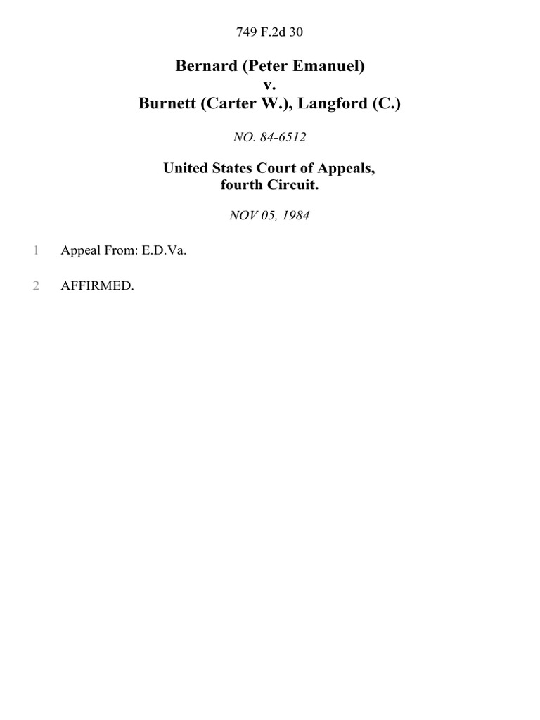 Bernard (Peter Emanuel) v. Burnett (Carter W.), Langford (C.), 749 F.2d ...