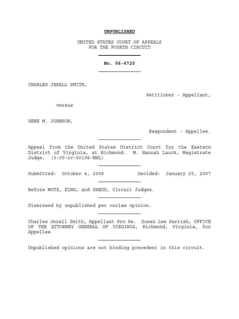 Smith v. Johnson, 4th Cir. (2007) | PDF | Politics