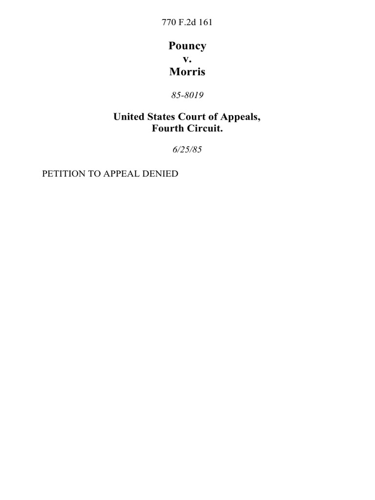 Pouncy v. Morris, 770 F.2d 161, 4th Cir. (1985) | PDF