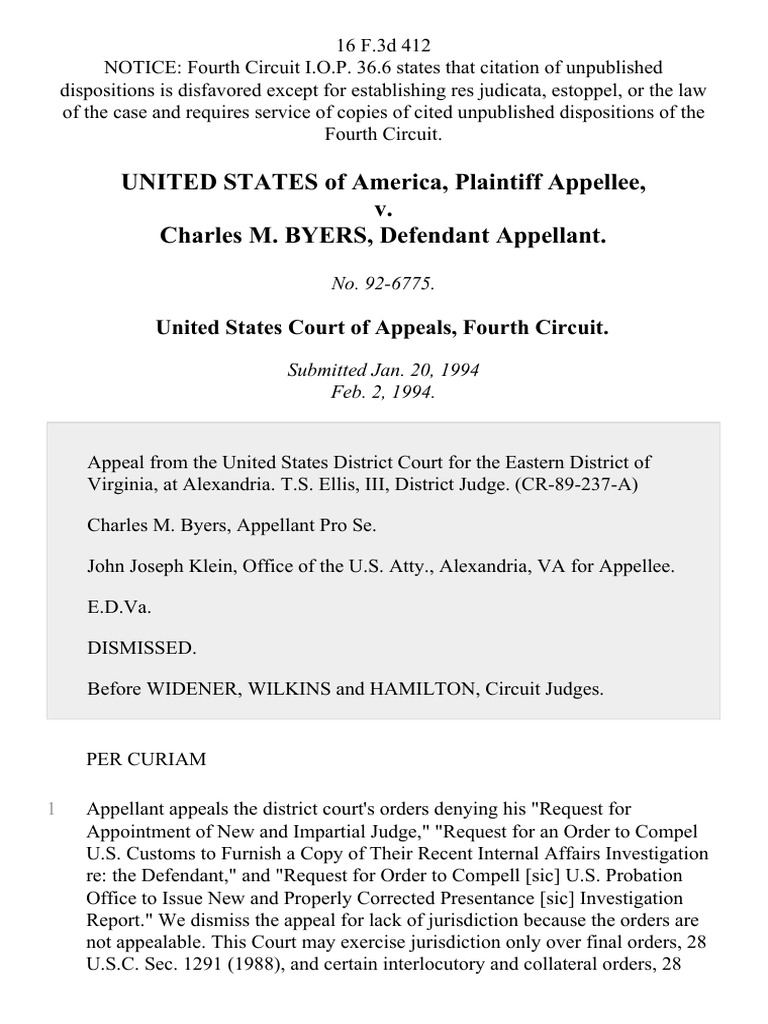 UNITED STATES of America, Plaintiff Appellee, v. Charles M. BYERS ...