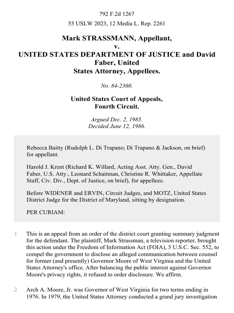 Mark Strassmann v. United States Department of Justice and David Faber ...