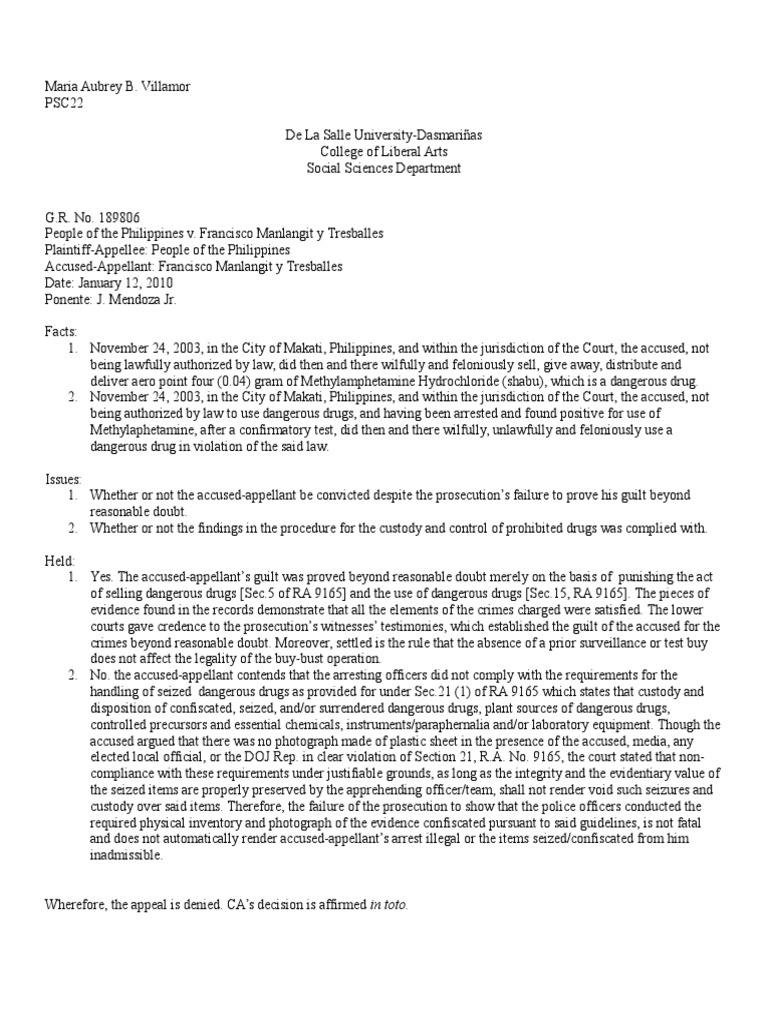Digested Case | Reasonable Doubt | Burden Of Proof (Law)