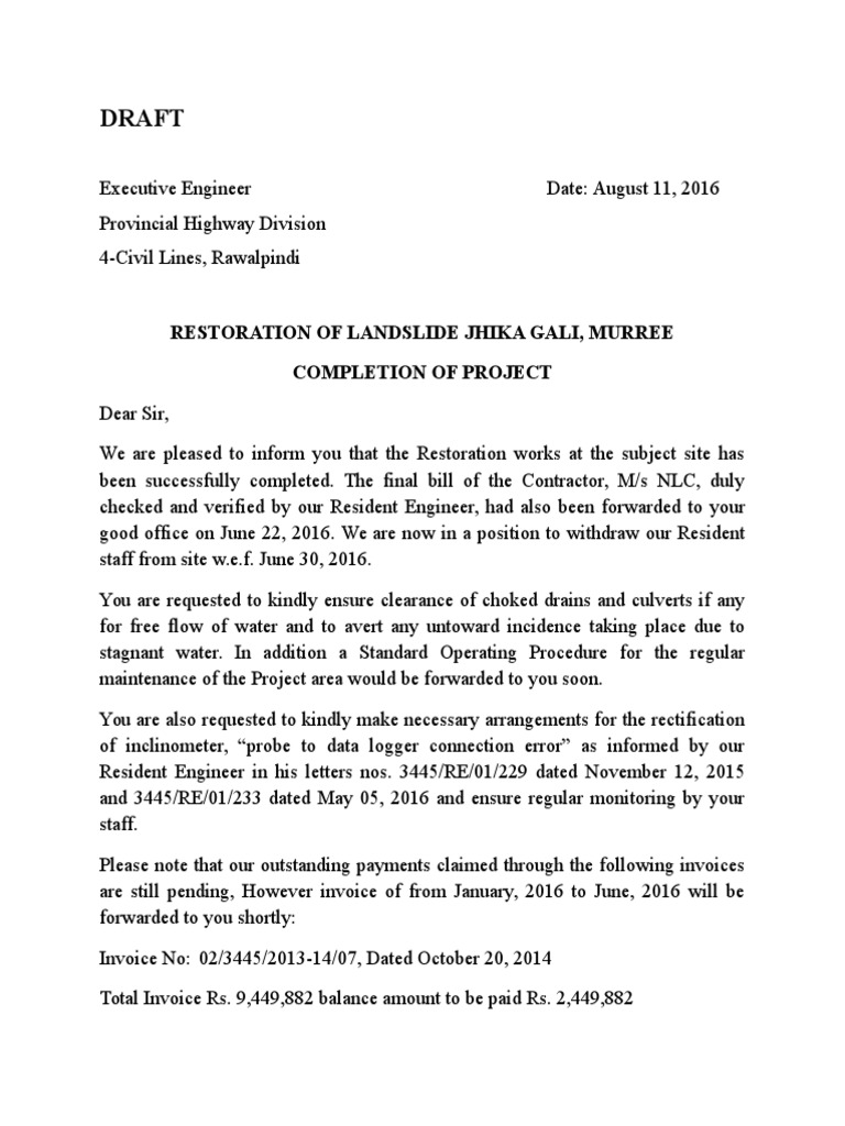 Draft Handing Over Letter | PDF