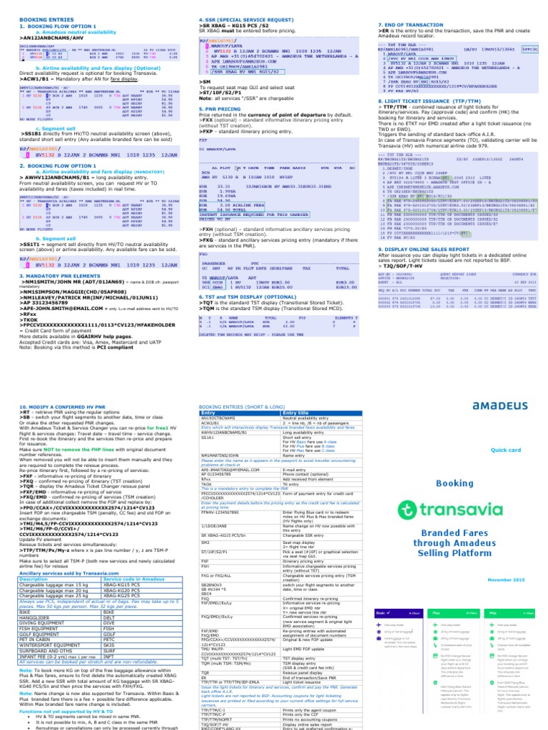 Amadeus Booking Guide for Transavia | PDF | Credit Card | Payments