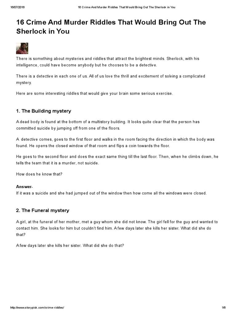 16 Crime and Murder Riddles That Would Bring Out The Sherlock in You ...