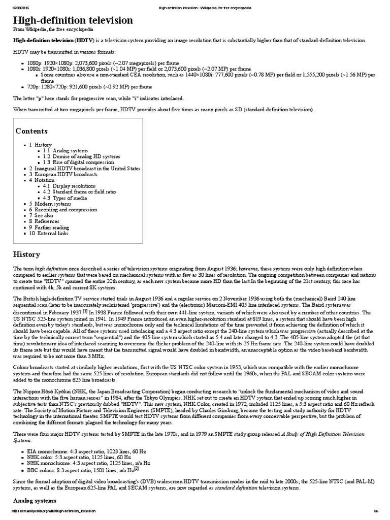 High-Definition Television - Wikipedia, The Free Encyclopedia | PDF ...