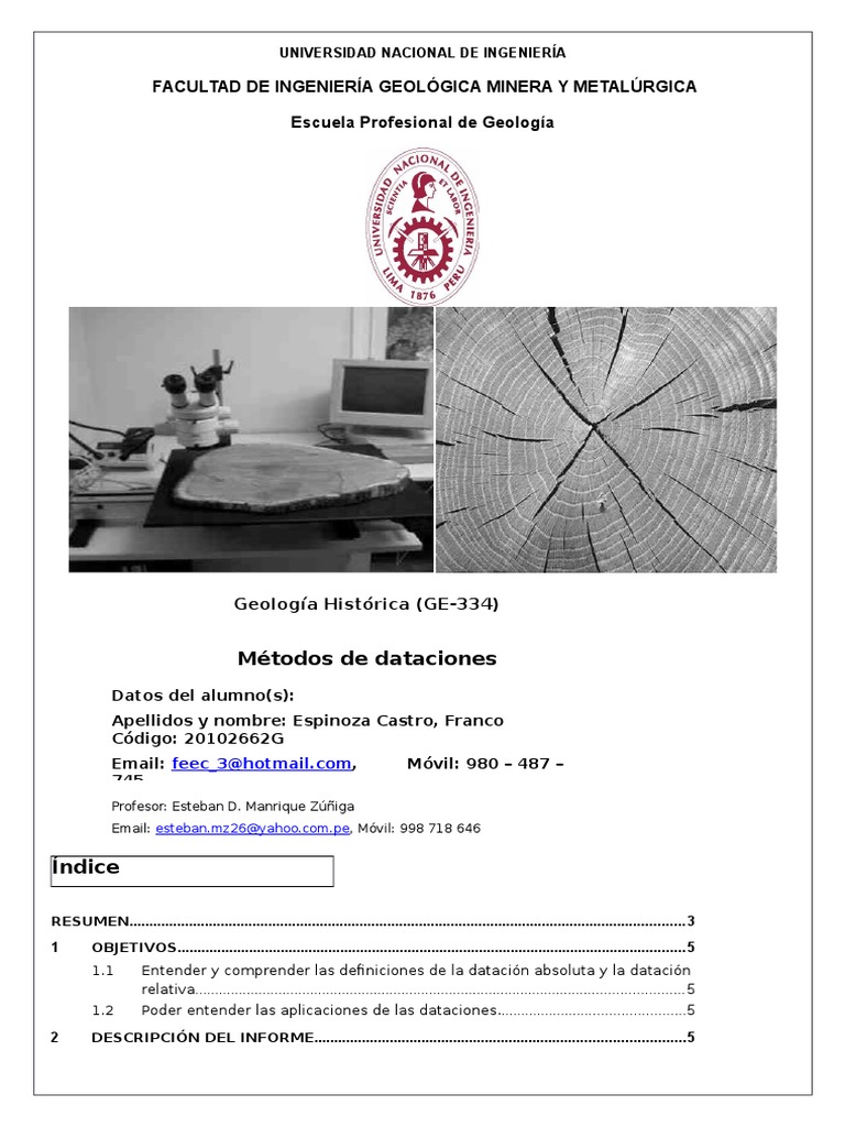 1° Informe (Datación Absoluta y Relativa) | PDF | Estrato | Geología