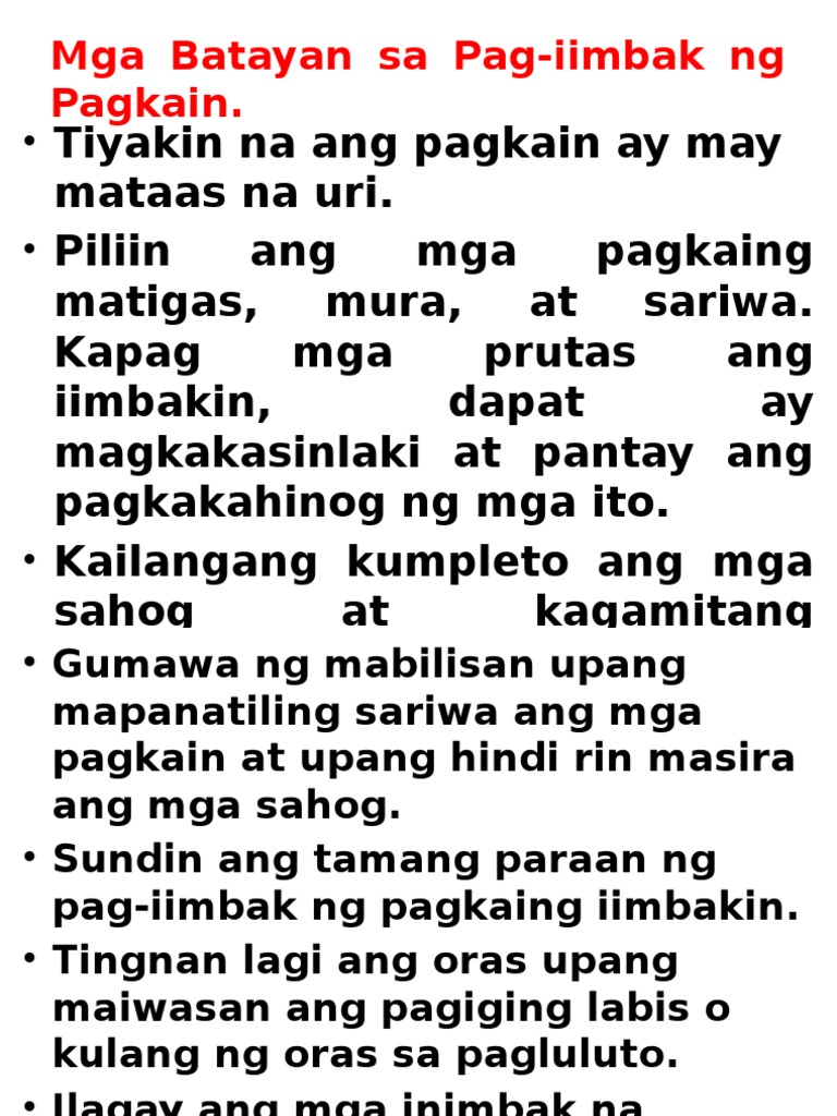 Mga Batayan Sa Pag-Iimbak NG Pagkain | PDF