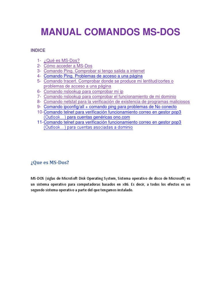 Manual Comandos MS-Dos PDF | PDF | sistema de nombres de dominio | Red mundial