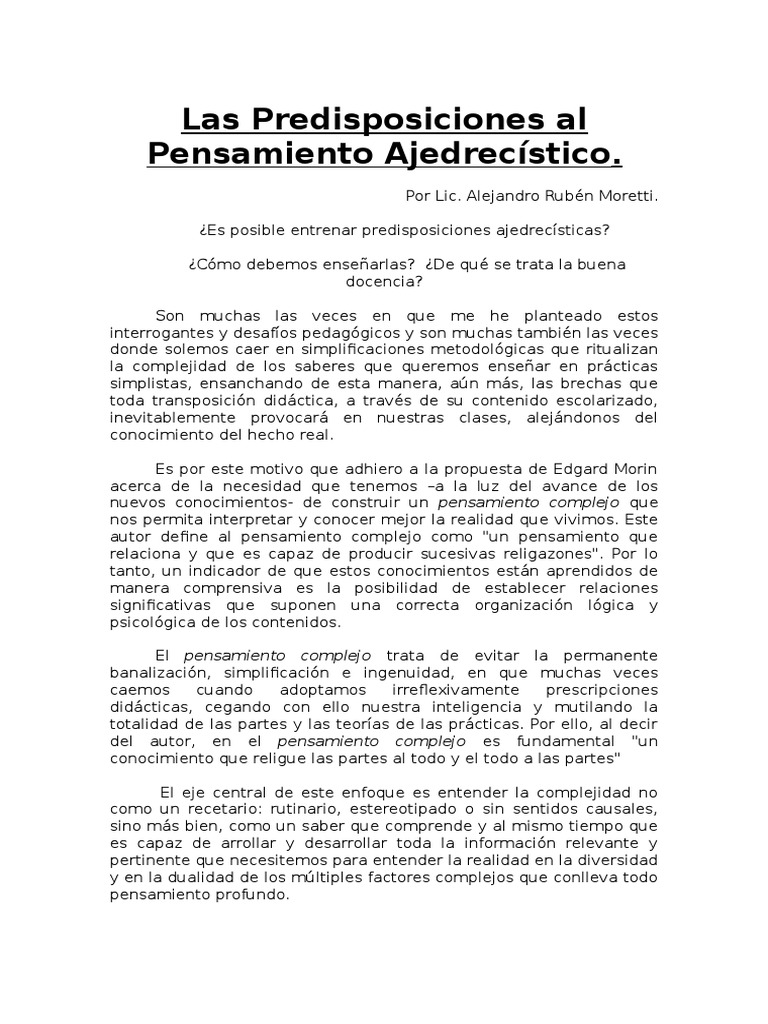 Las Predisposiciones Al Pensamiento Ajedrecístico | PDF | Ajedrez ...