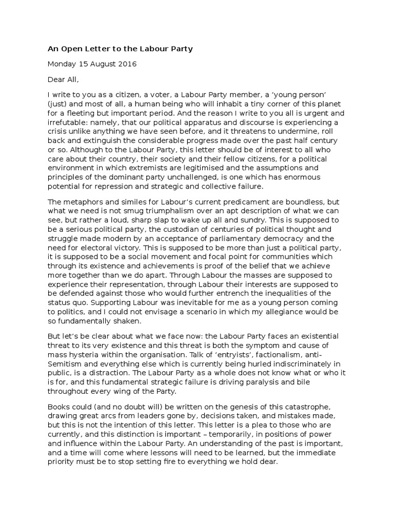 An Open Letter To The Labour Party | Download Free PDF | Conservative ...
