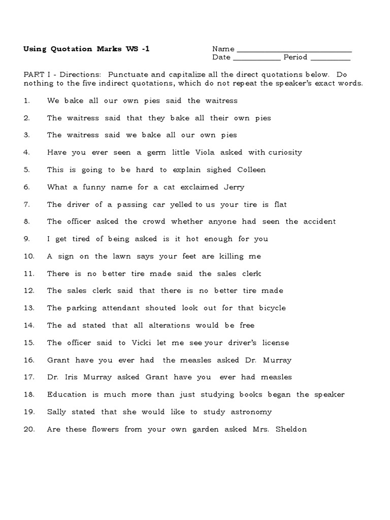 Quotation Worksheet 1 | PDF