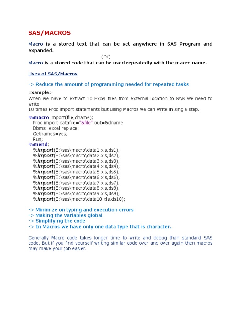 SAS Macros | PDF | Teaching Methods & Materials | Technology & Engineering