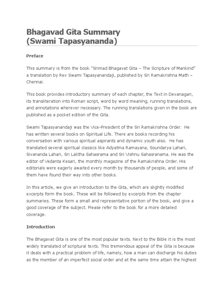 Bhagavad Gita Summary | PDF