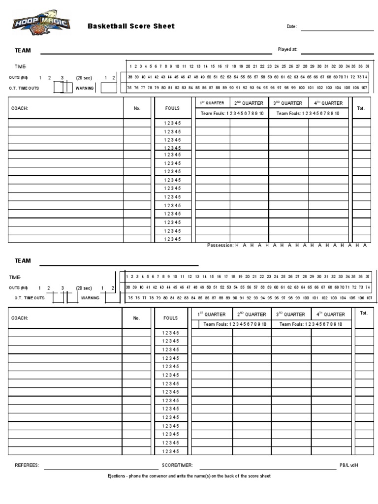 Basketball Score Sheet Template | PDF | Sports | Team Sports