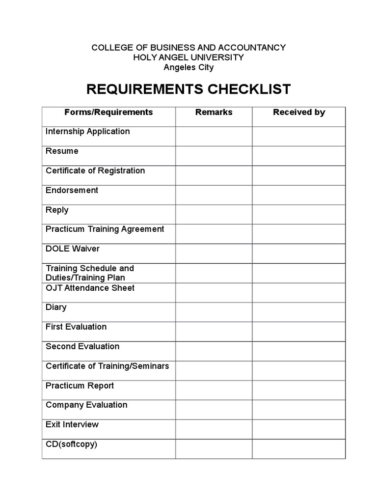 Requirements Checklist: Forms/Requirements Remarks Received by | PDF