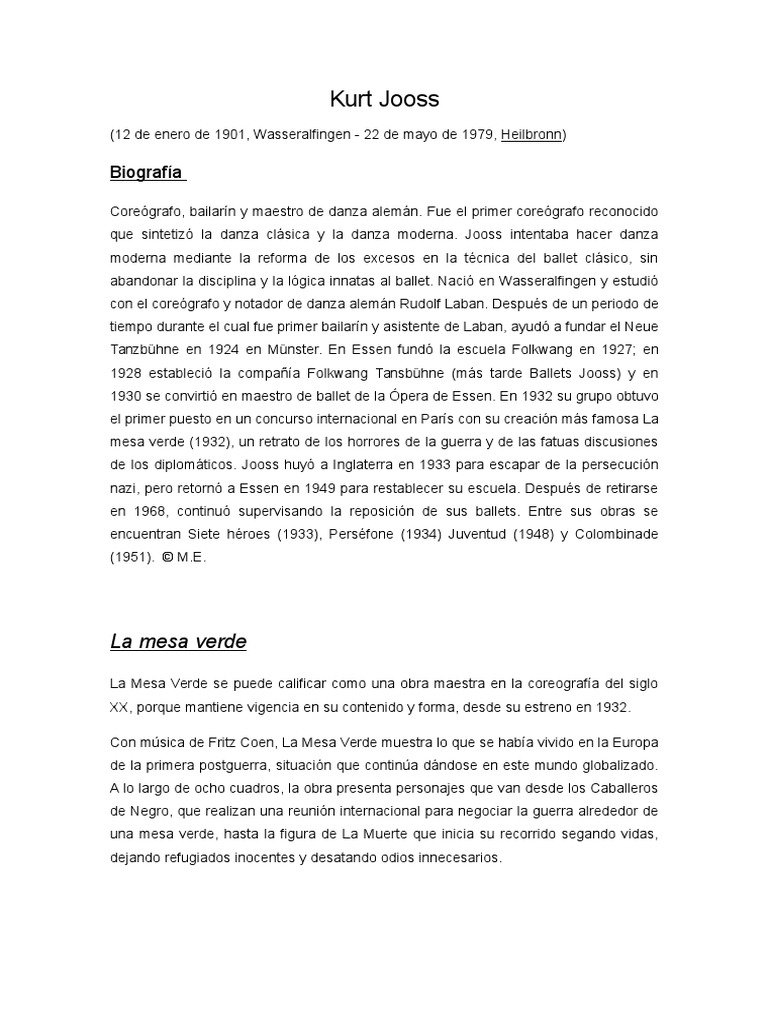 Kurt Jooss | PDF | Ballet | Bailes