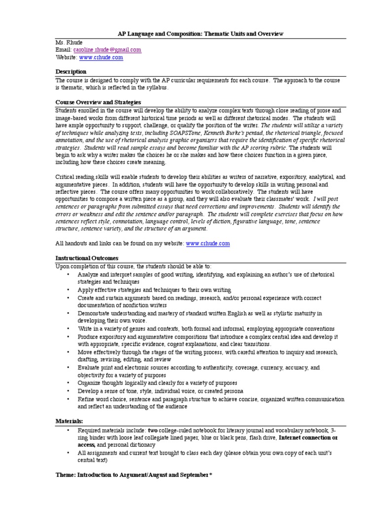 AP Language Course Overview | PDF | Test (Assessment) | Essays