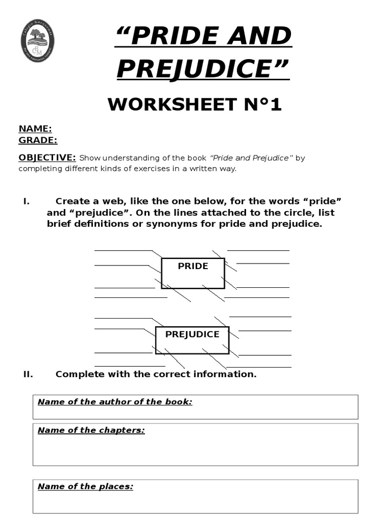 Pride and Prejudice Worksheet Activities | PDF | Pride And Prejudice ...