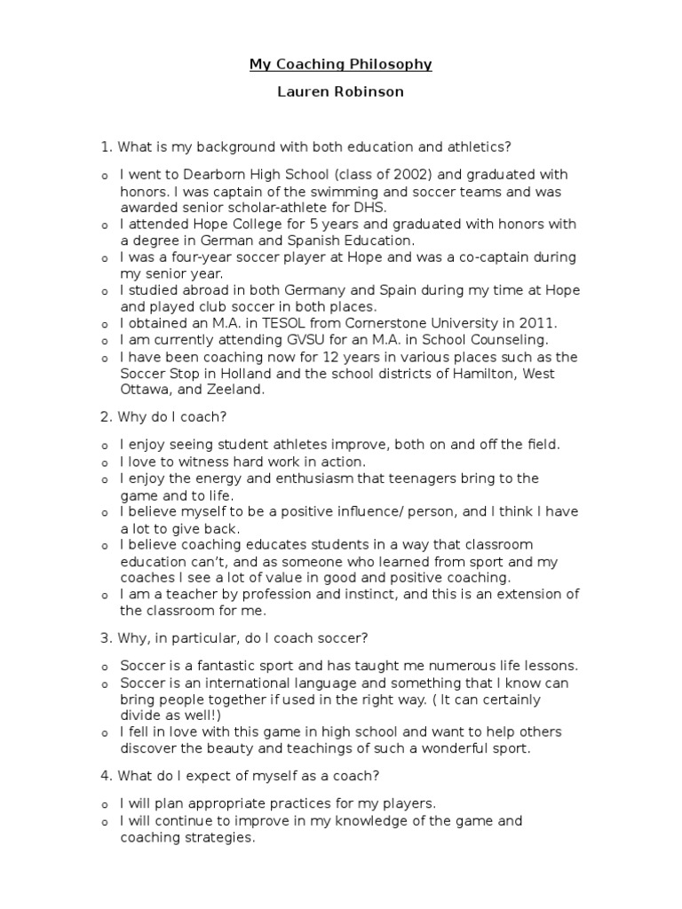 Coaching Philosophy for Soccer Parents | PDF | Teachers | Cognition