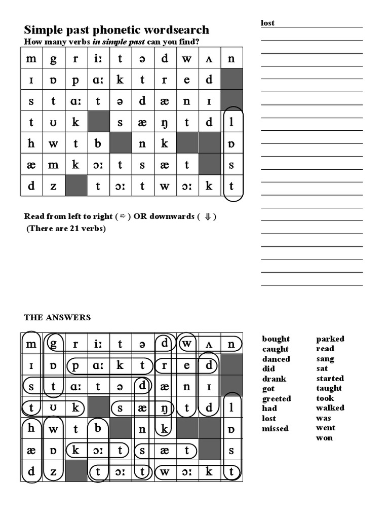 Wordsearch - Regular Verbs and Irregular Single Vowels | PDF