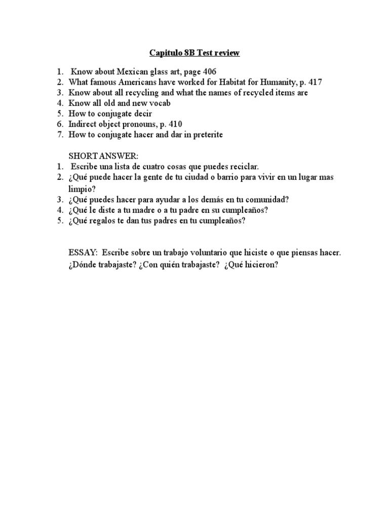 Capitulo 8b Test Review | PDF