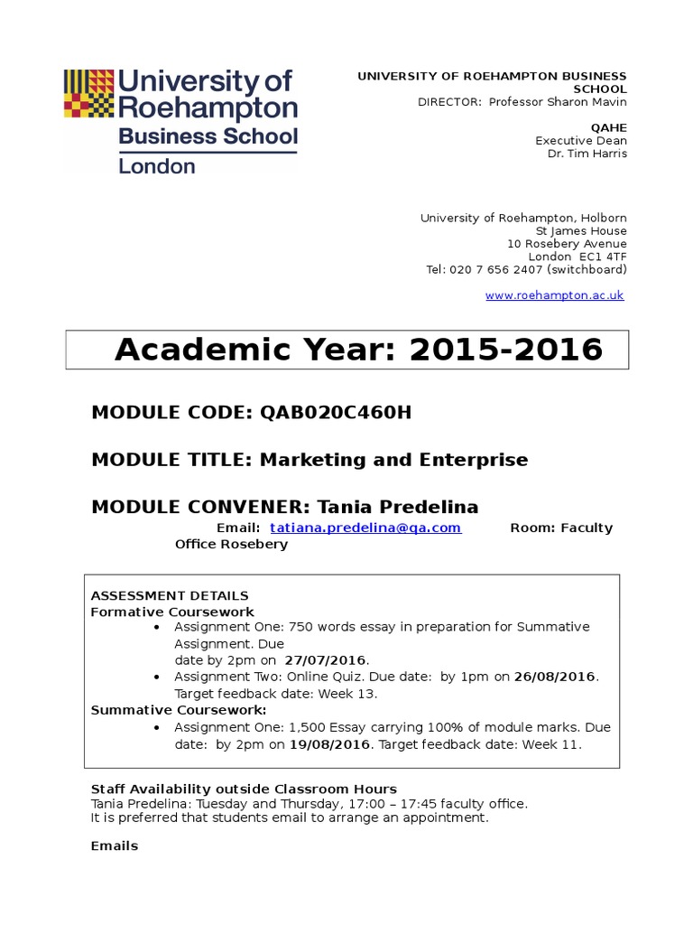 Marketing and Enterprise Module Guide | PDF | Turnitin | Small Business