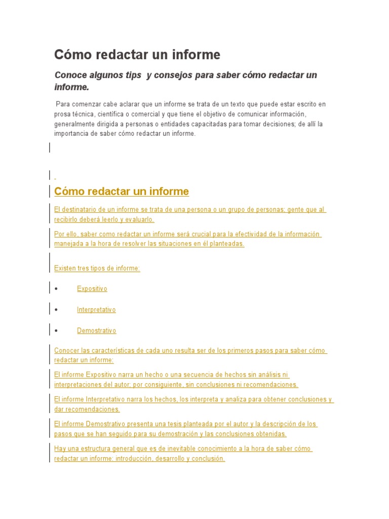 Cómo Redactar Un Informe | PDF | Conocimiento | Información