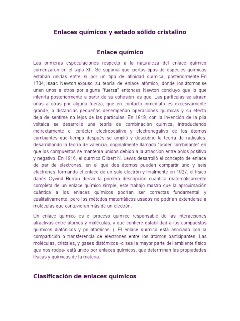 Enlaces Químicos y El Estado Sólido (Cristalino - 1 | PDF | Enlace ...