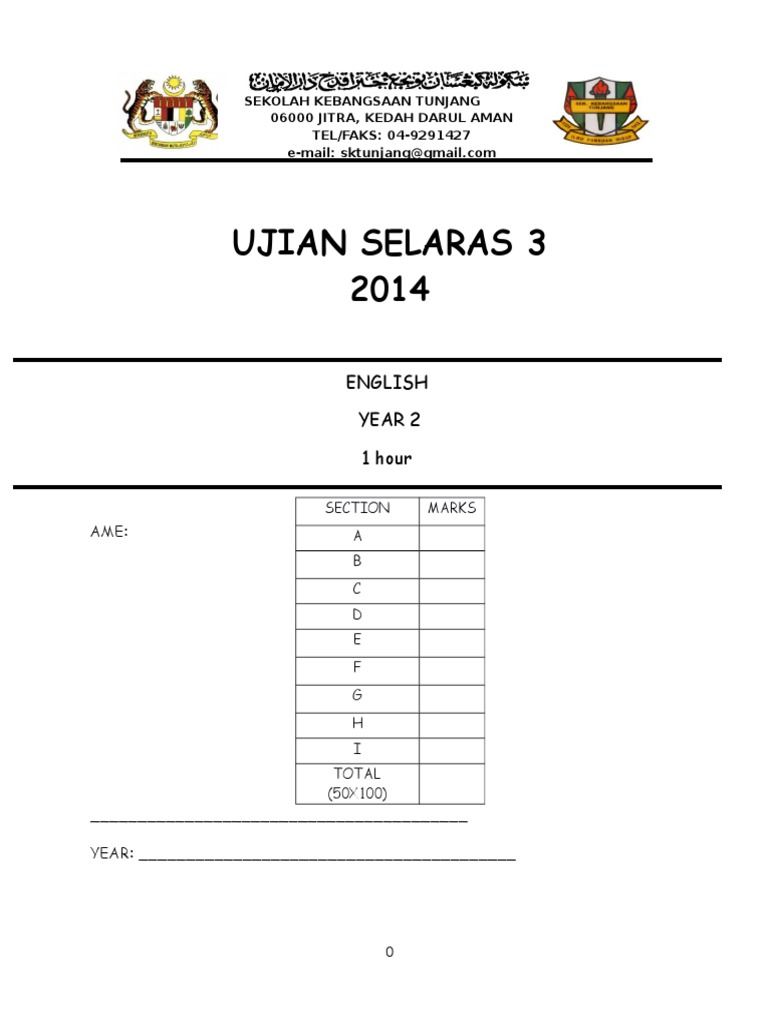 Ujian Selaras 3 Eng KSSR Y2 | PDF