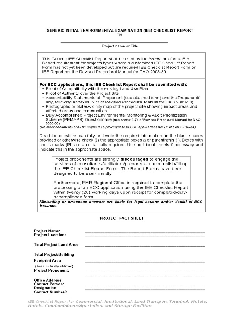 GENERIC IEE Checklist Form | PDF | Flood | Environmental Monitoring