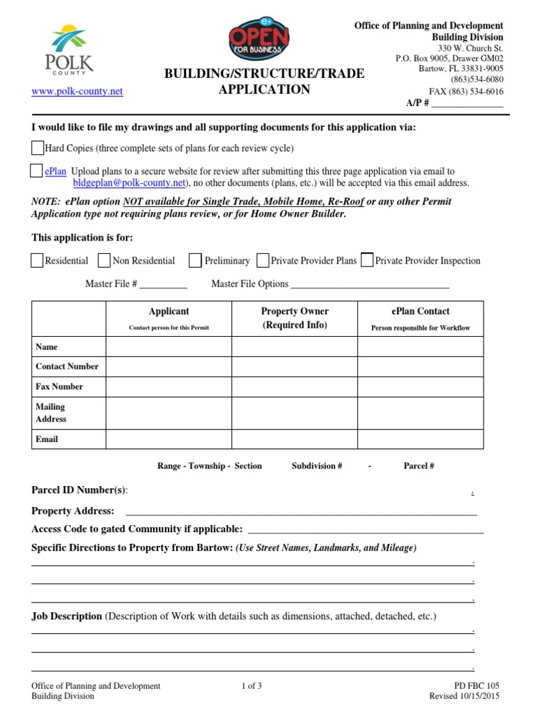 PD FBC 105 Building Structure Trade Application With Instructional ...