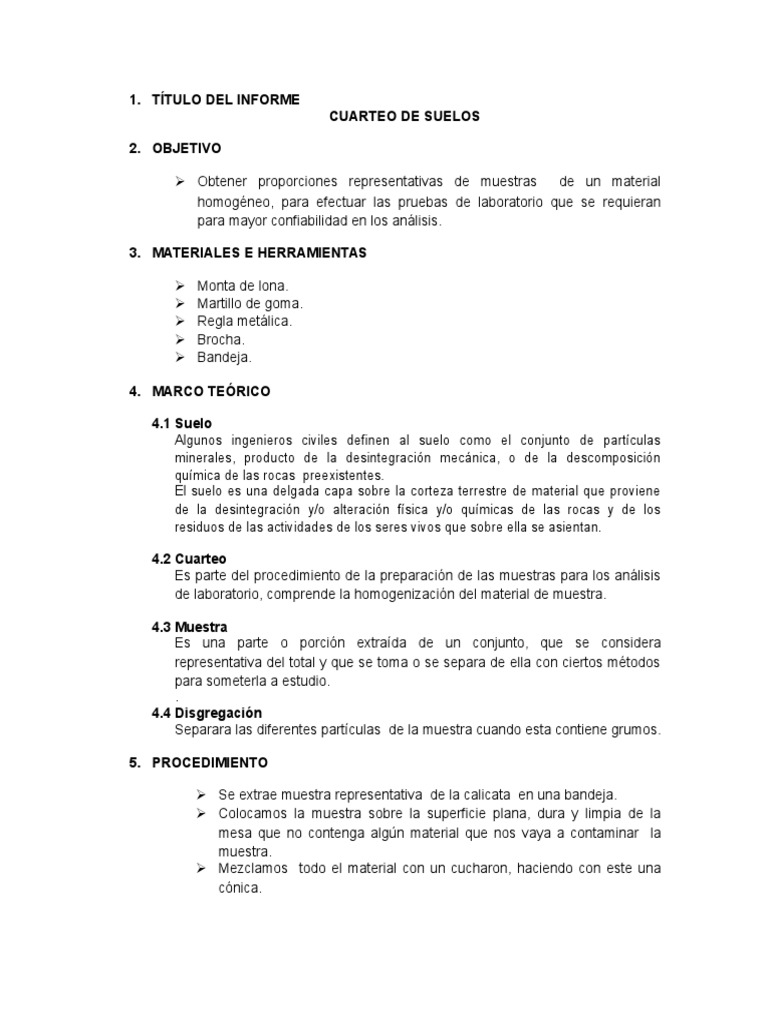 Informe Cuarteo de Suelos | PDF | Suelo | Naturaleza