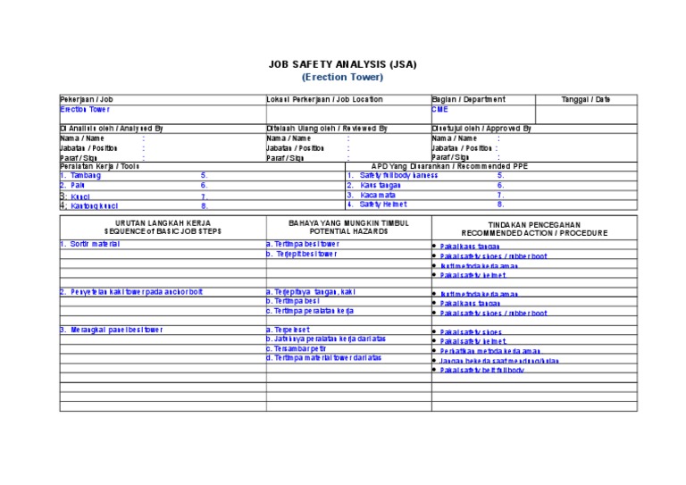JSA - Erection Tower | PDF
