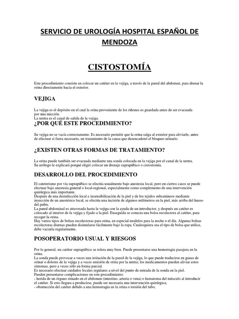 Cistostomía | PDF | Vejiga urinaria | Orina