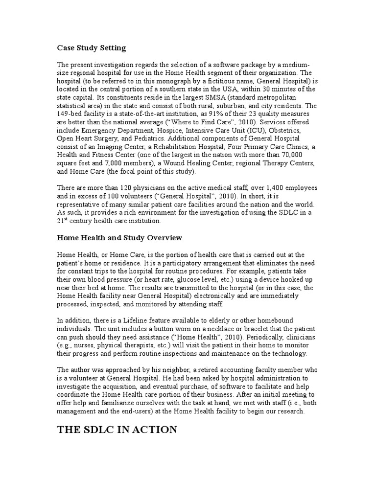 Case Study Setting in SDLC | PDF | Electronic Health Record | Home Care