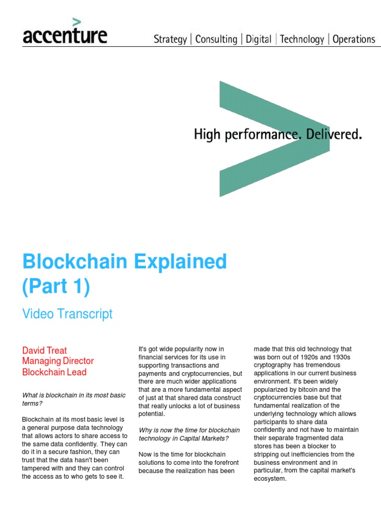 Accenture Blockchain Part1 David Treat Video Transcript | PDF ...